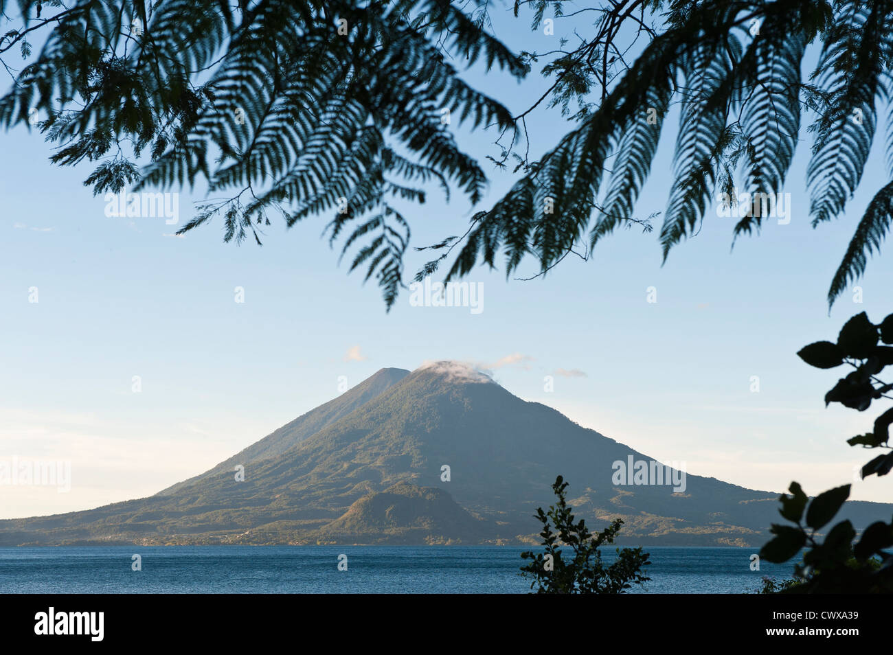 Toliman volcano and Lago de Atitlan, Lake Atitlan, from Hotel Atitlan ...