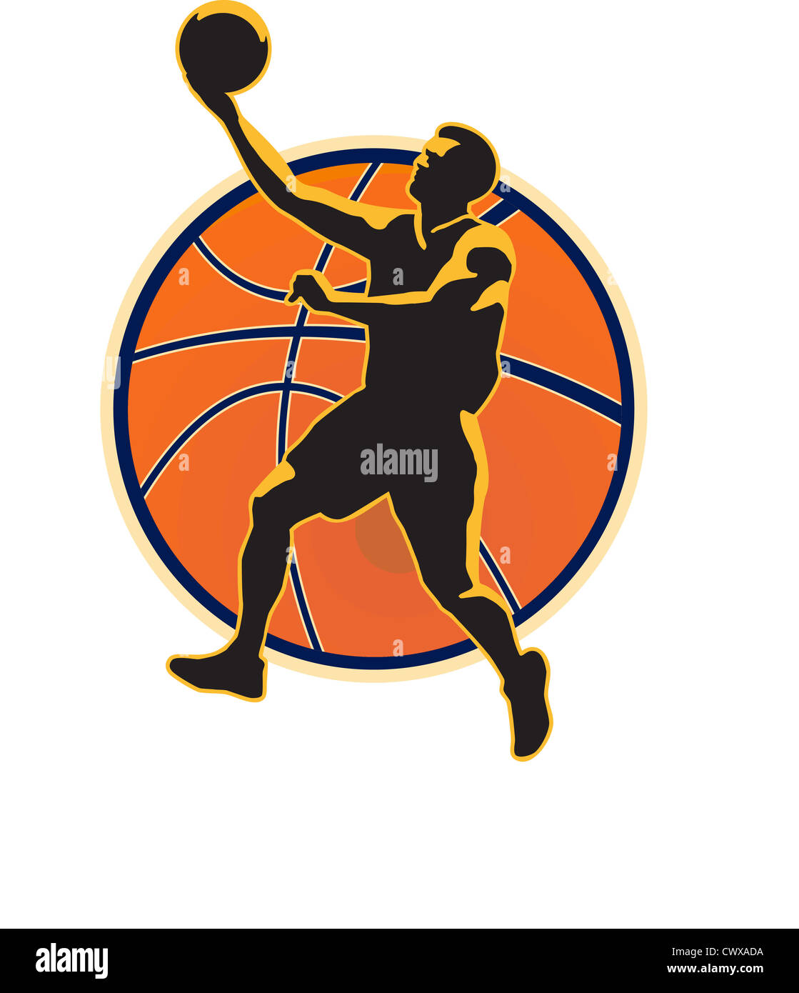 Illustration of a basketball player lay up dunking ball on isolated ...
