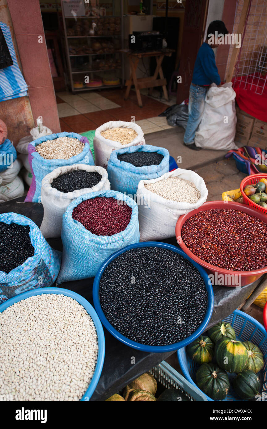 Bean vendor in local market, Chichicastenango, Guatemala Stock Photo ...