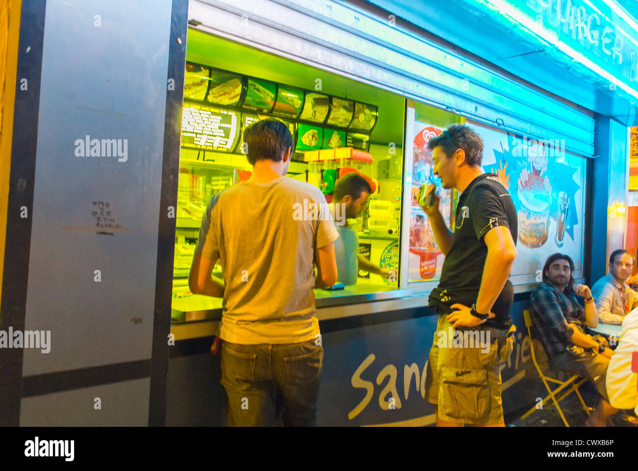 Perpignan, France, Men Buying at Take Out Window in French Fast Food ...