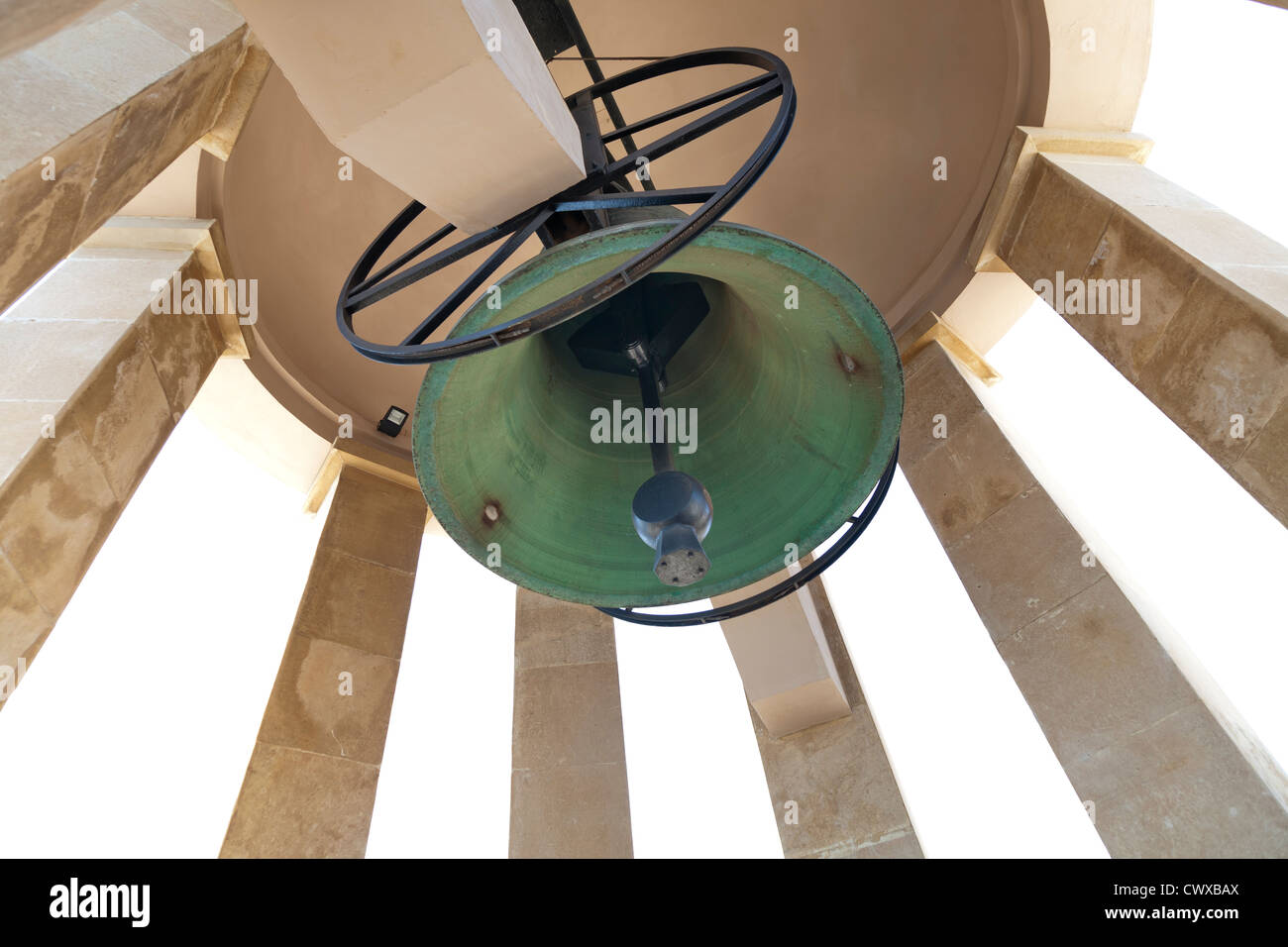 Looking up at the bell in the Siege Bell Memorial erected in 1992 ...