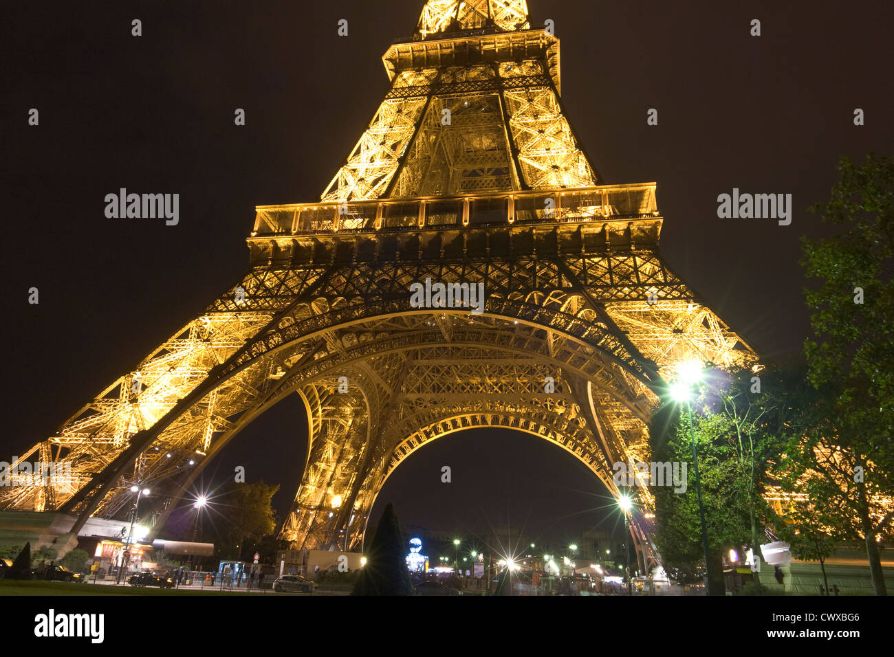 Eiffel tower by night, detail of pillars Stock Photo - Alamy