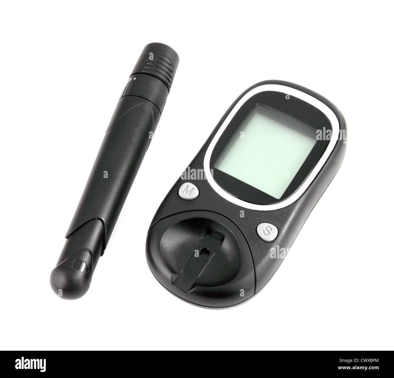 Glucometer for checking blood sugar levels isolated on a white ...