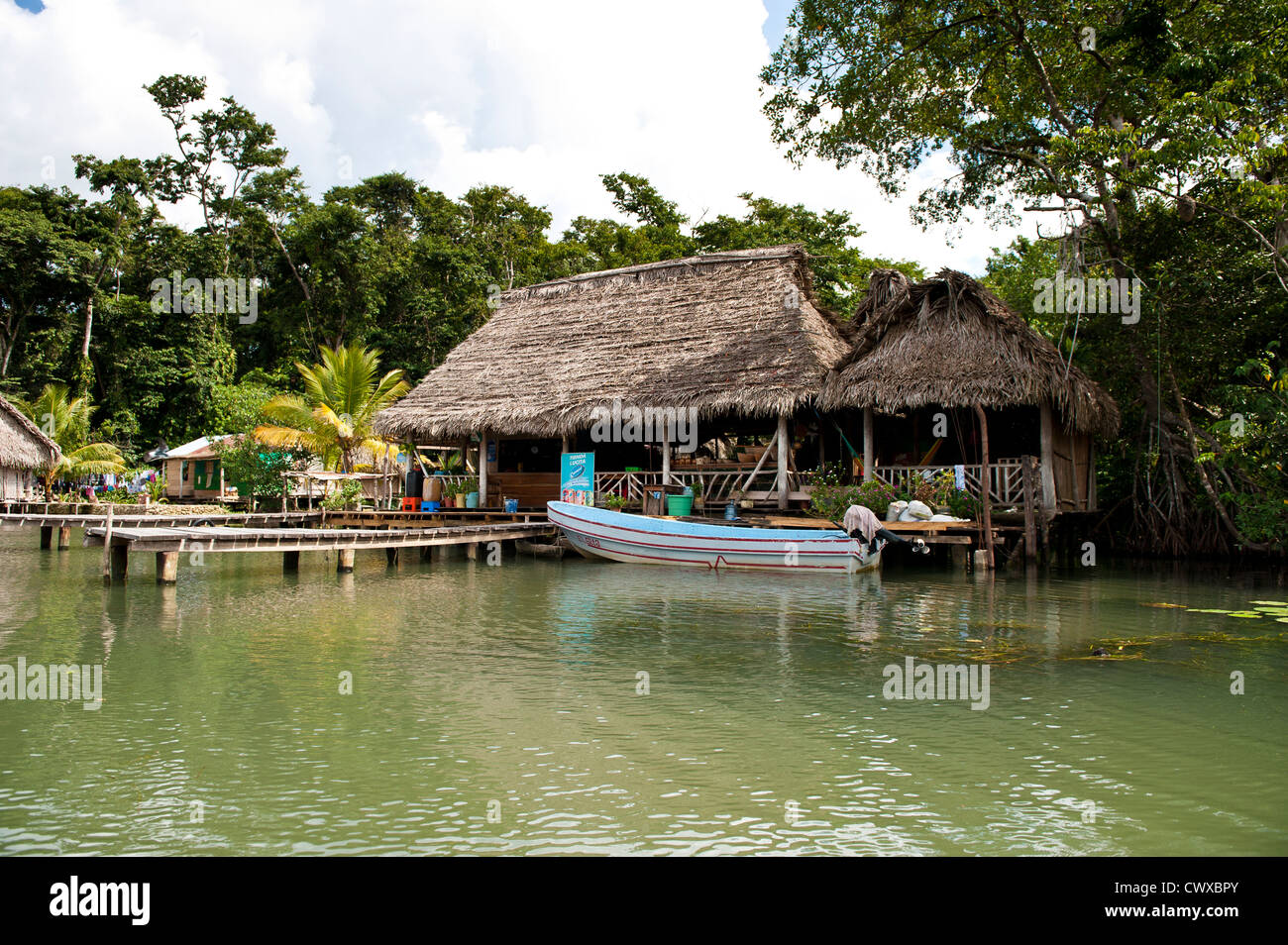 Indigenous mayan garifuna people wooden dwelling on Lake Izabal, Lago ...