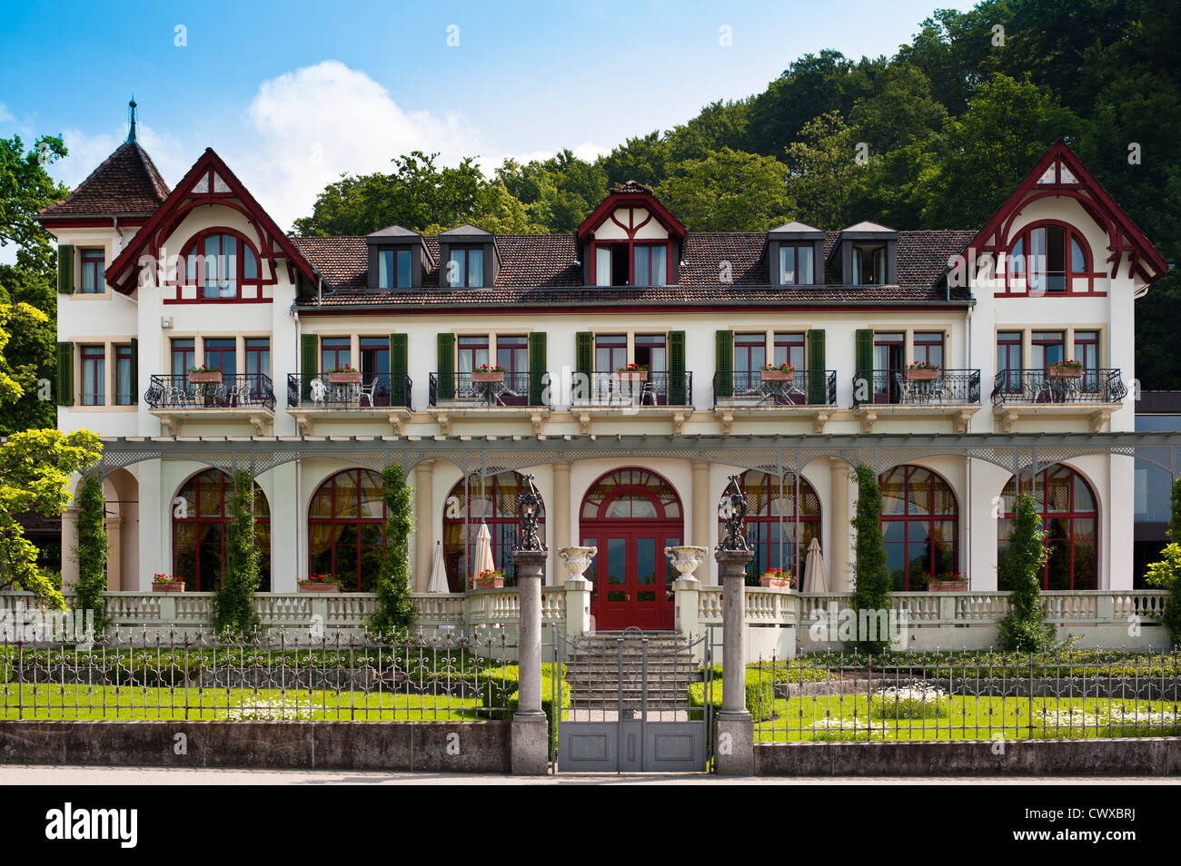 View of traditional hotel beside Lake Lucerne Stock Photo - Alamy
