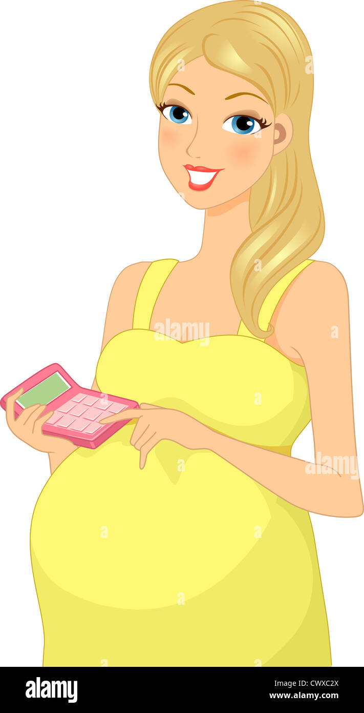 Illustration of a Pregnant Woman Calculating Her Budget for Her ...