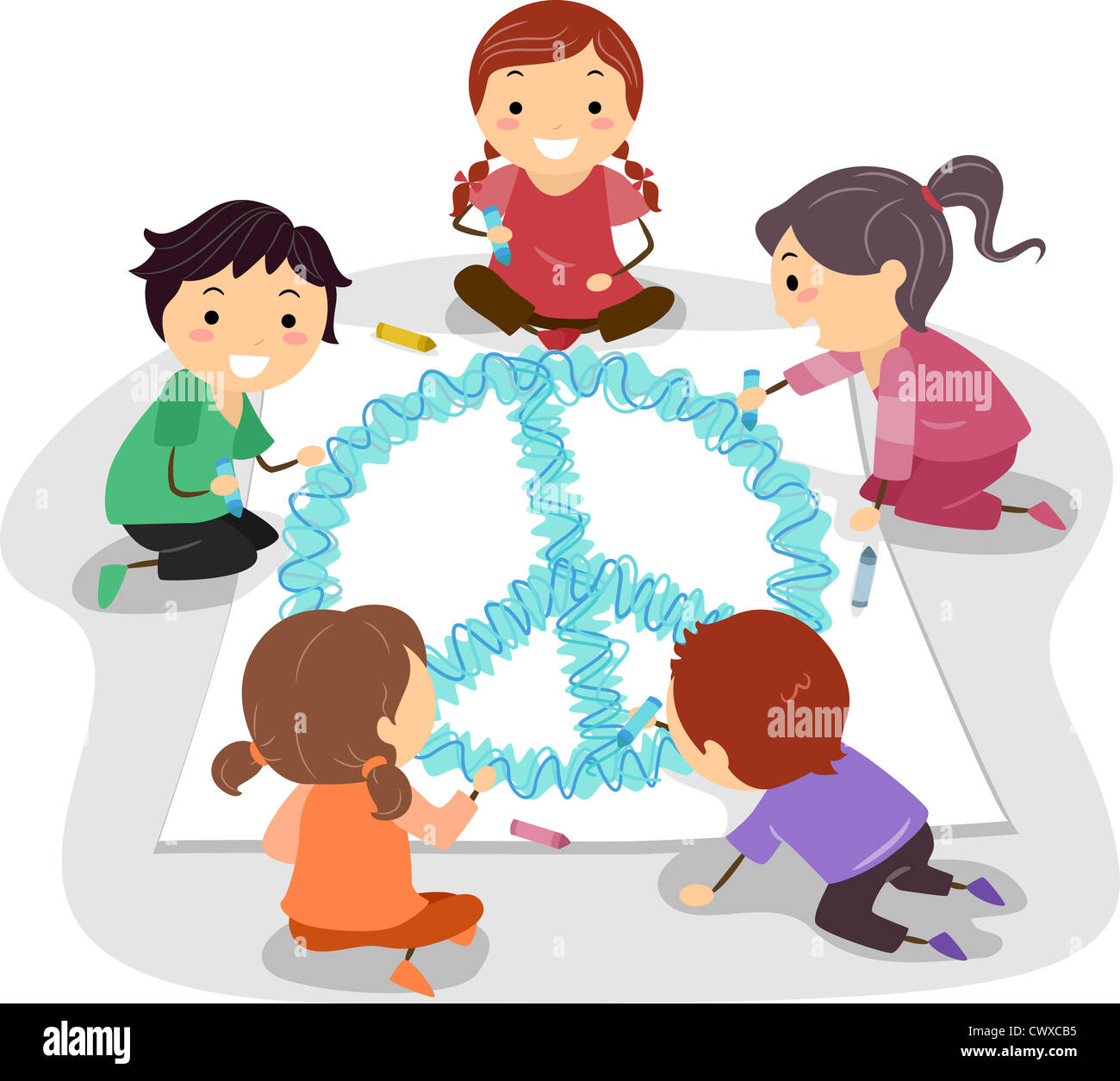Illustration of Kids Drawing a Giant Peace Symbol Stock Photo - Alamy