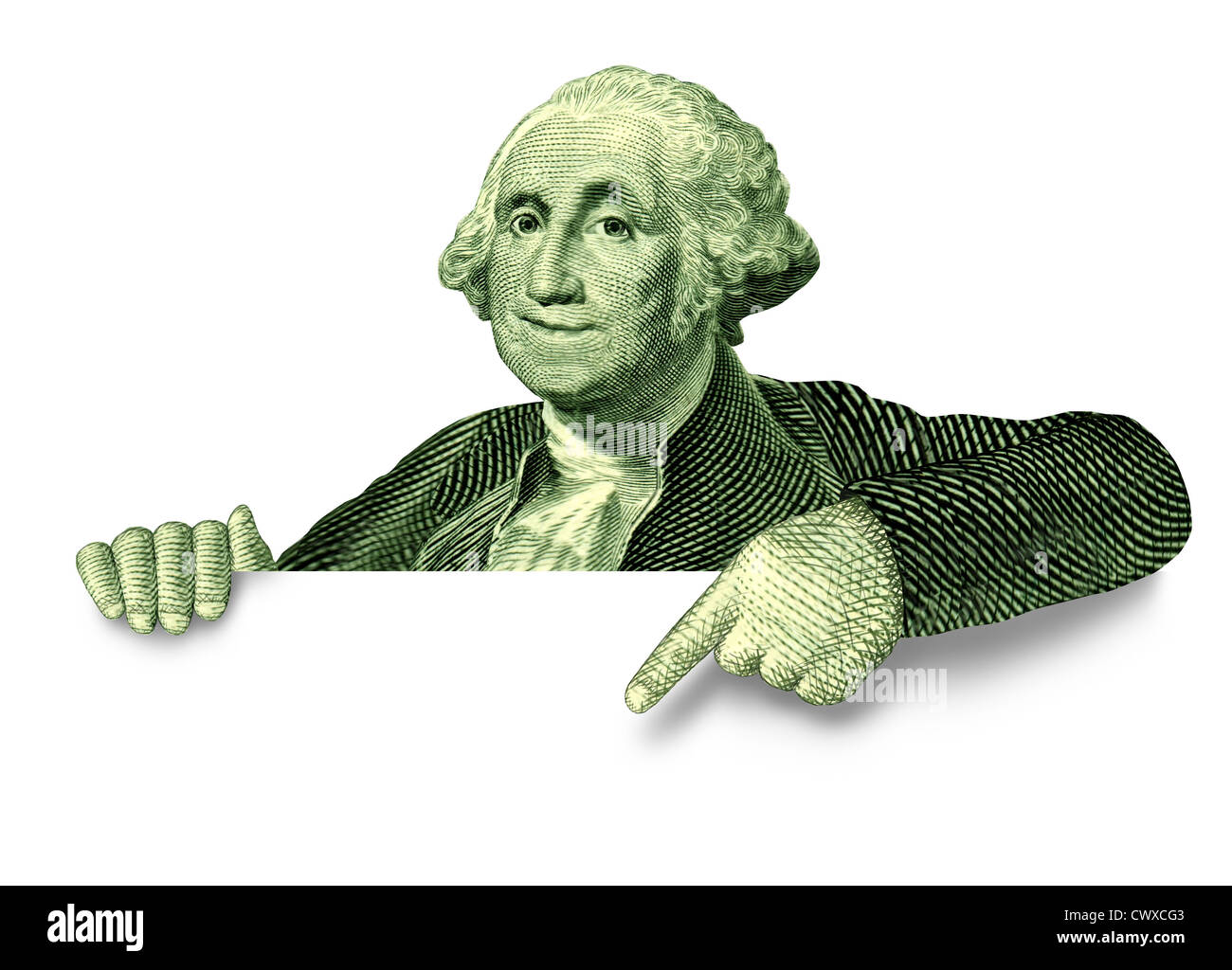 Savings financial blank sign with George Washington pointing to an ...