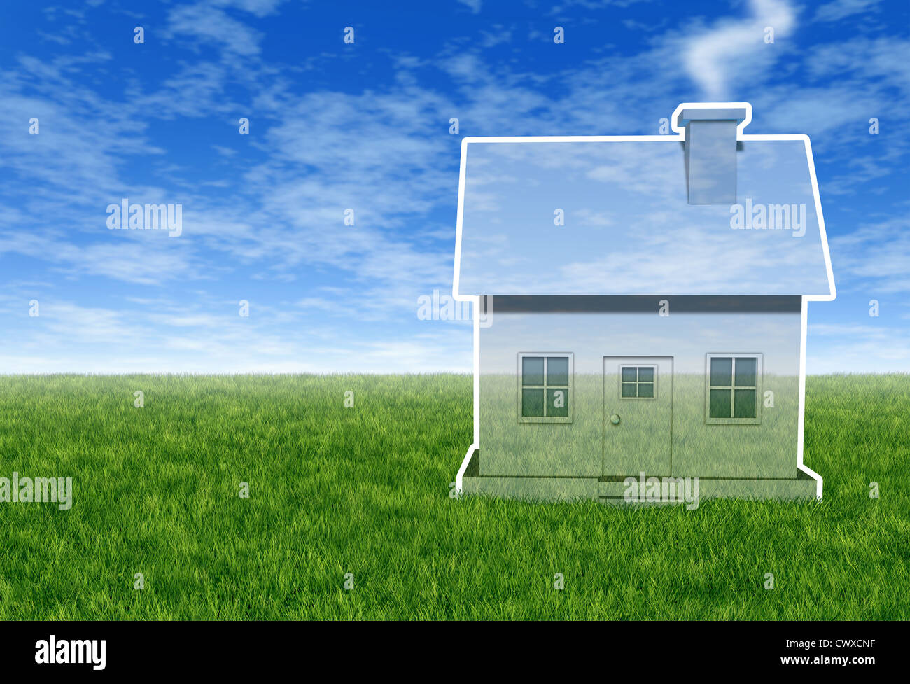 Dream home vision with an imagined sea through translucent house on a ...