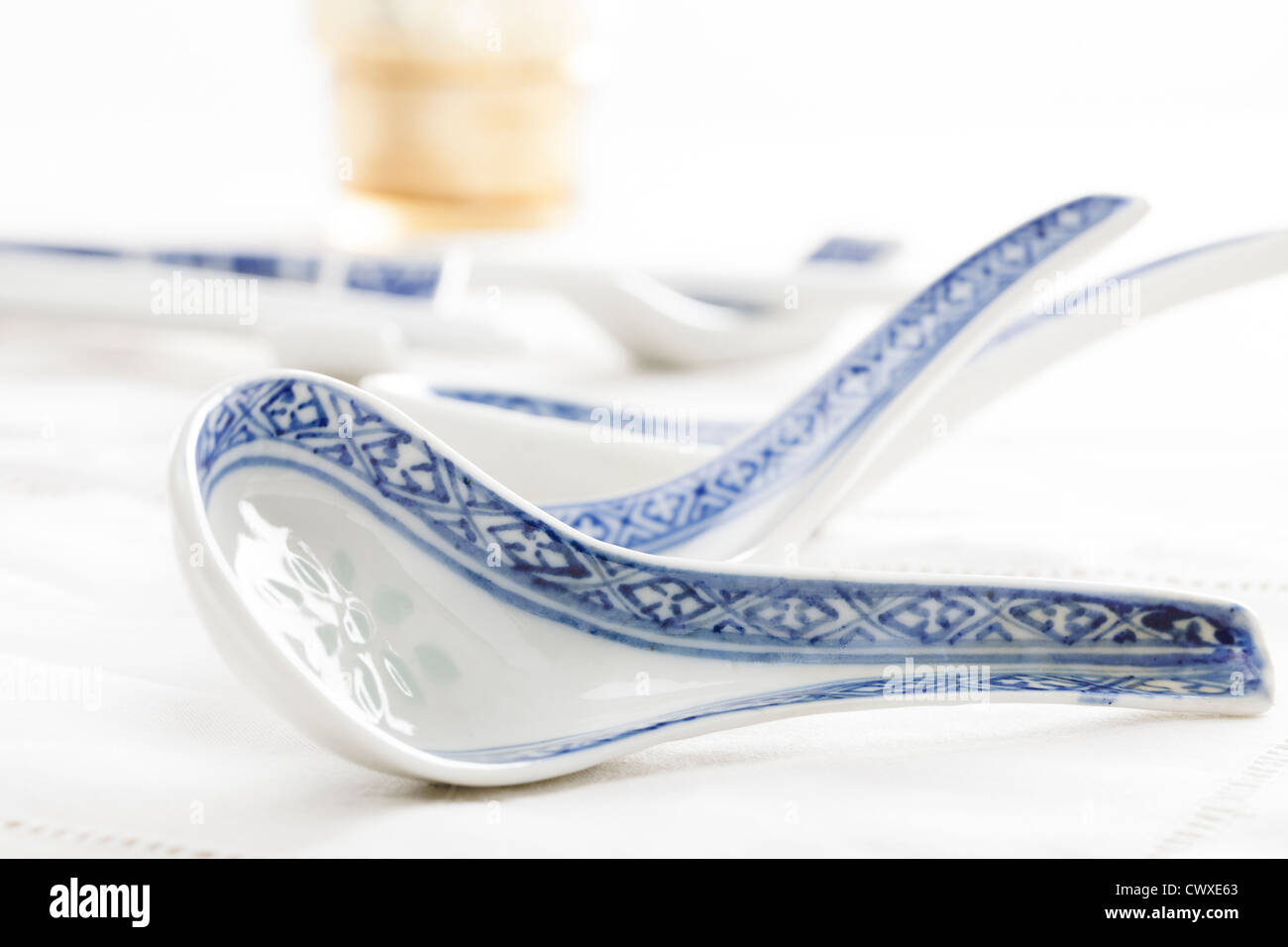 Porcelain Chinese spoon with blue hand painted decoration Stock Photo ...
