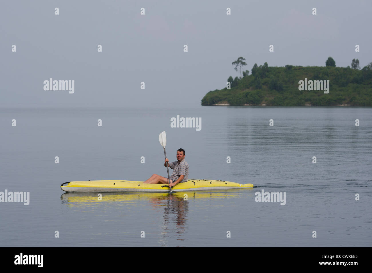Tourist canoeing on Lake Kivu, Karongi, Rwanda Stock Photo - Alamy