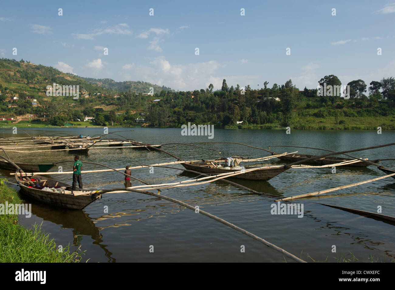 Fishing boats on Lake Kivu, Rubavu, Rwanda Stock Photo - Alamy