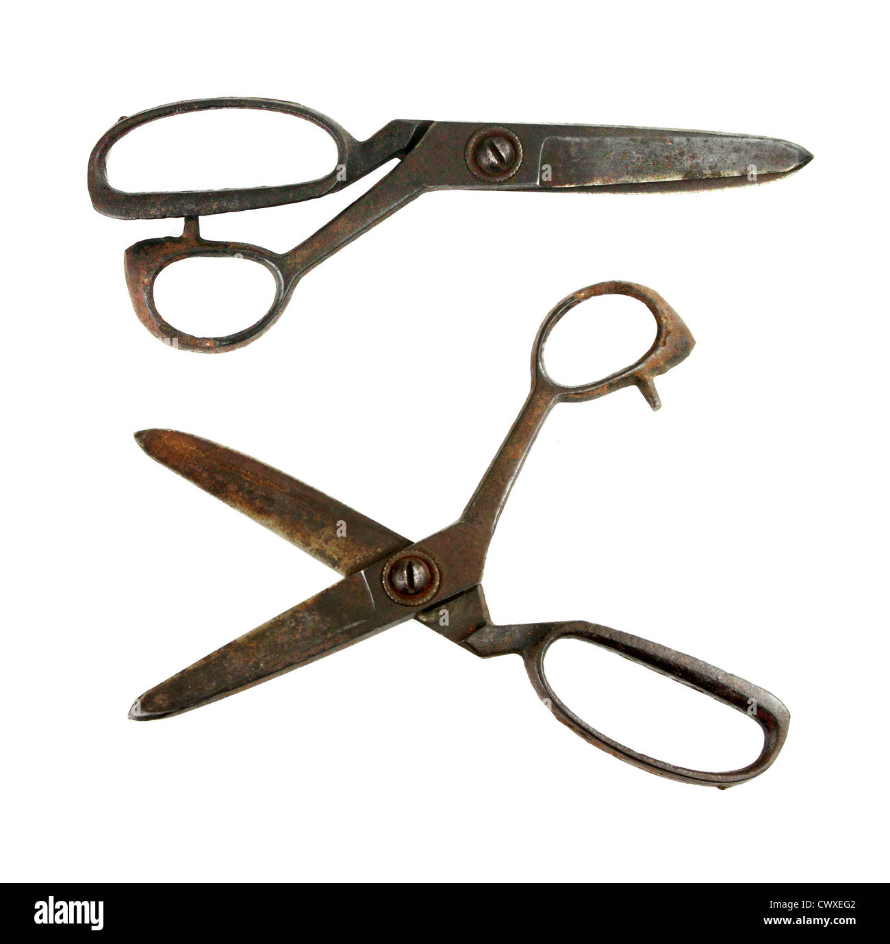 two old rusty scissors on white background Stock Photo - Alamy