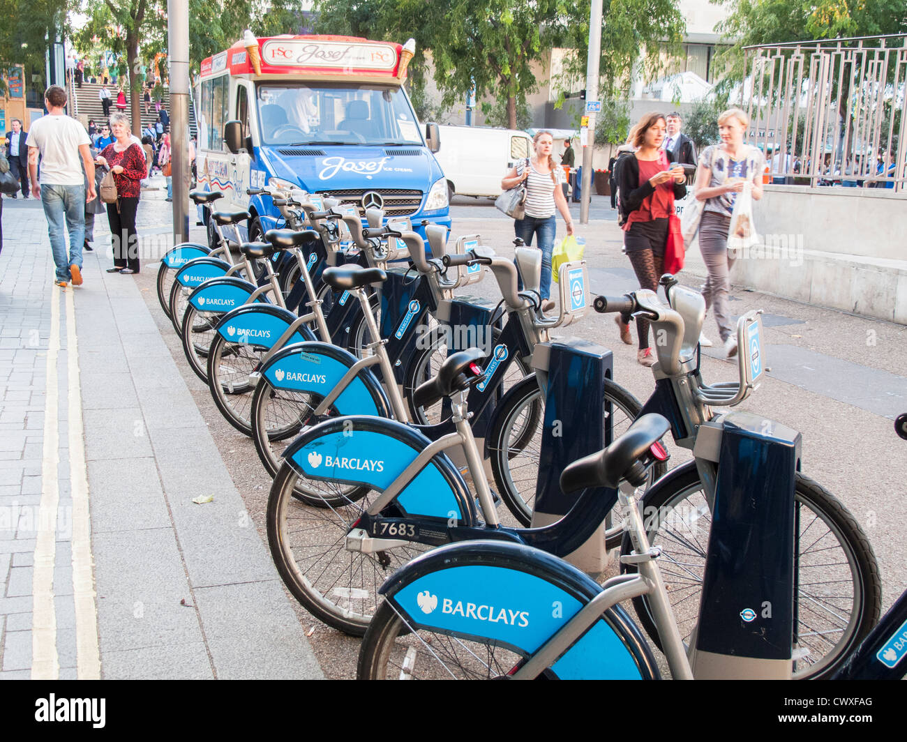 Rental bikes, know as Boris's bikes, in London outside the Royal ...