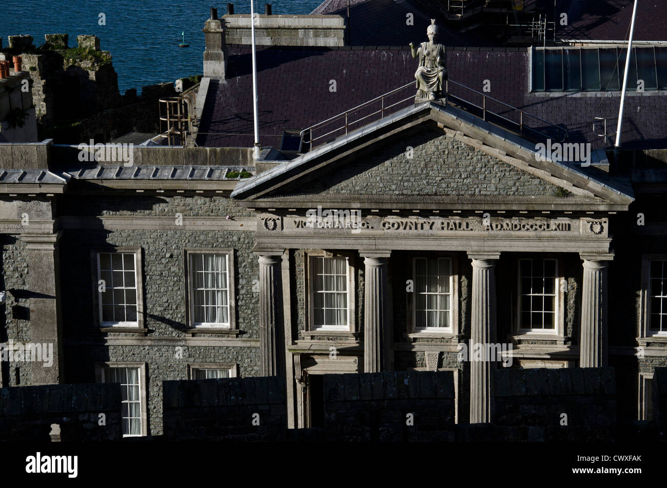 Caernarfon County Hall from the Castle in North Wales Stock Photo - Alamy