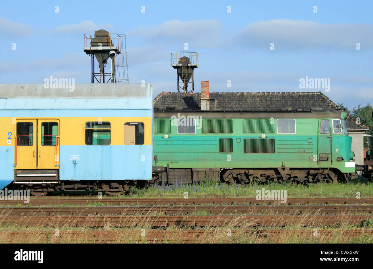 Trains in depot Stock Photo - Alamy