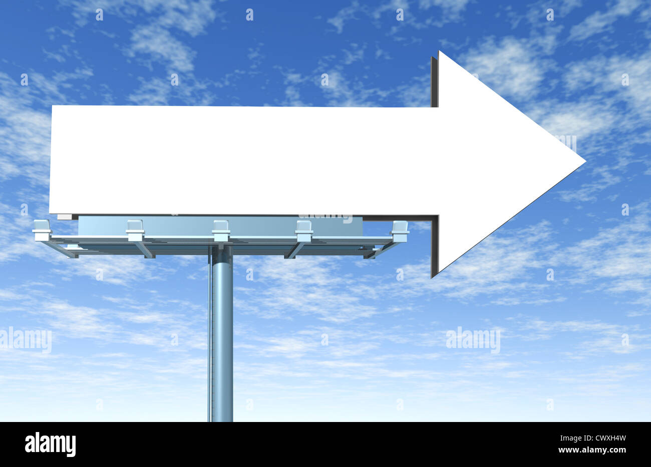 Blank pointing arrow horizontal billboard on a blue sky as an outdoor ...
