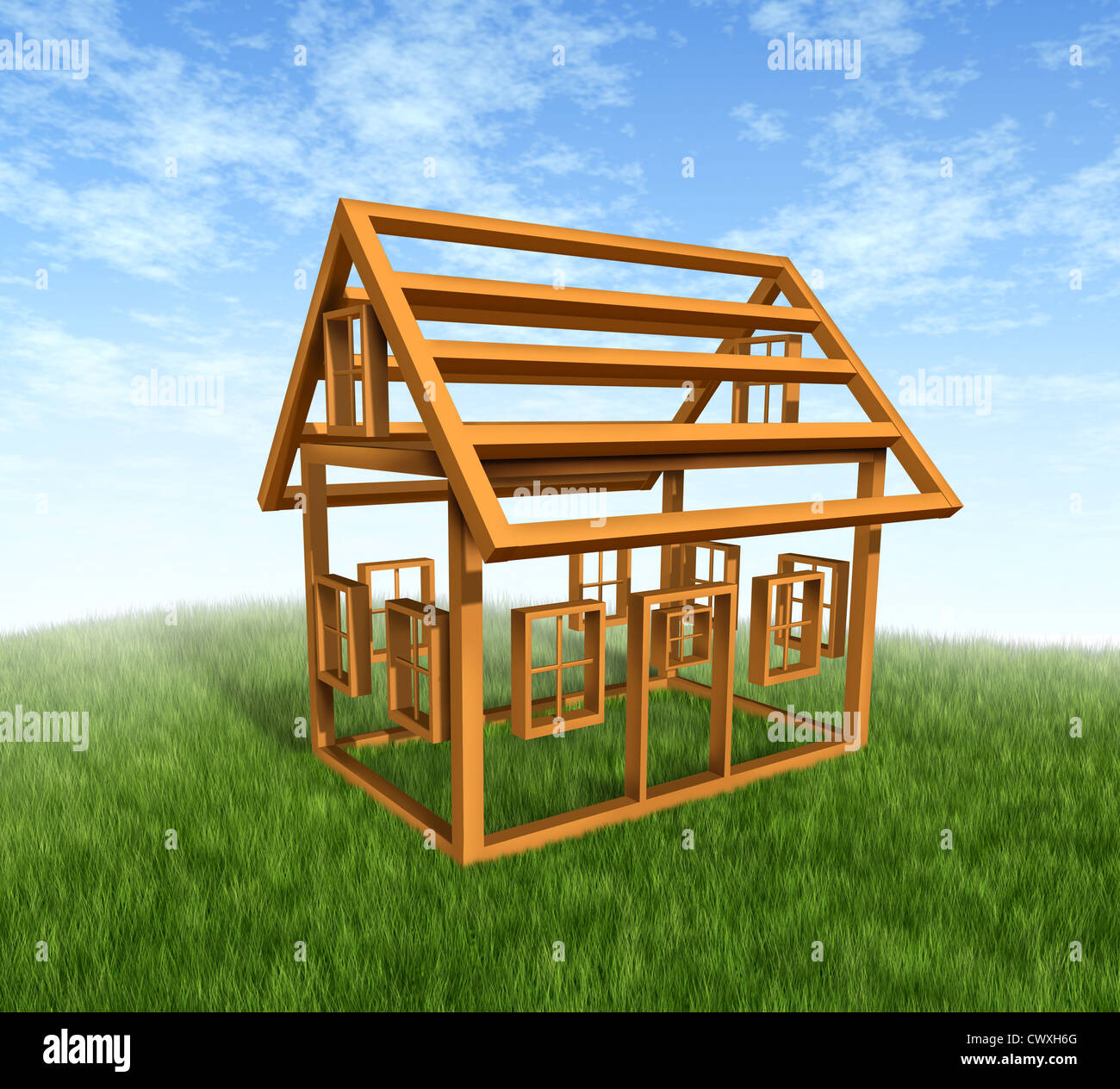 House construction with the wood frame structure of a home being built ...