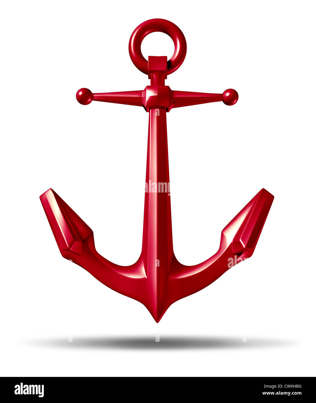 Red anchor on a white background with a metal heavy nautical structure ...