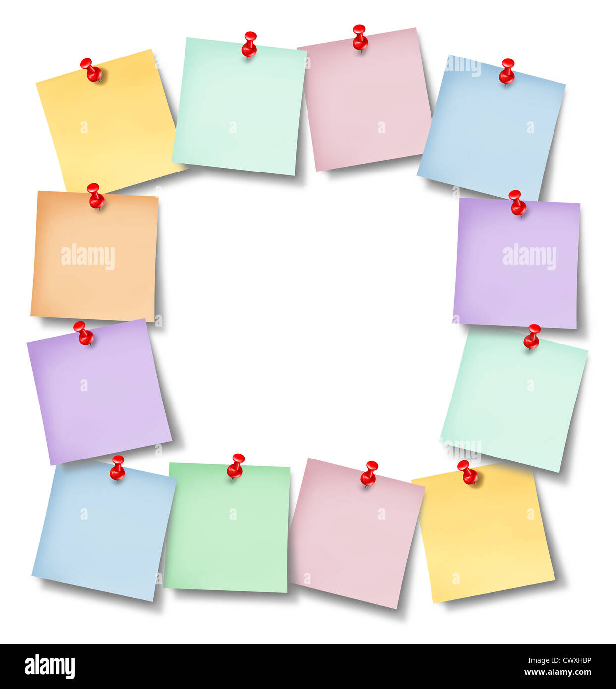 Office notes blank frame with several memos pinned to a white ...