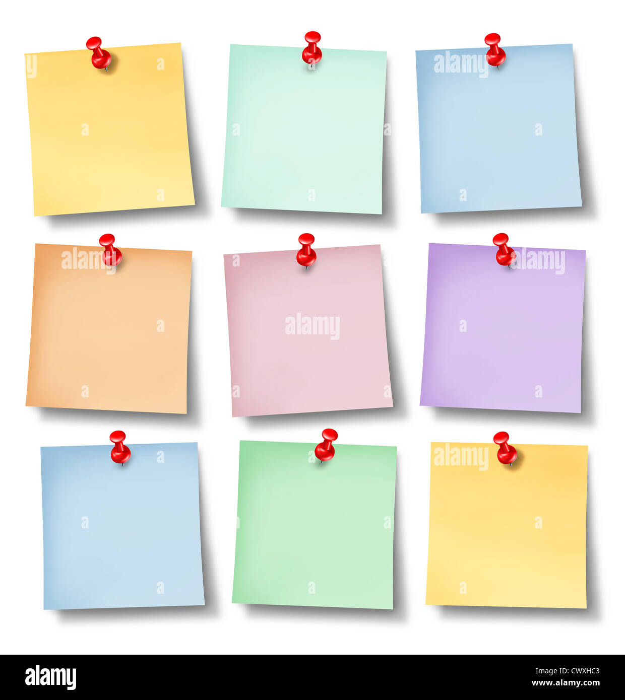 Reminder office notes with six blank paper memos on a white background ...