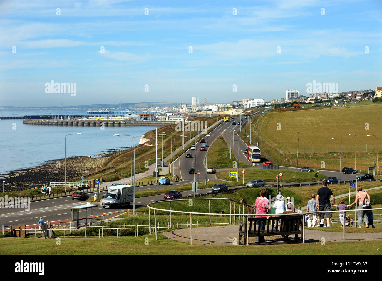 A view from Ovingdean along the coast road A259 towards Brighton city ...