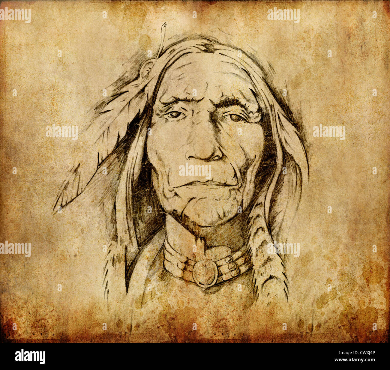 Tattoo art, sketch of an indian head Stock Photo - Alamy