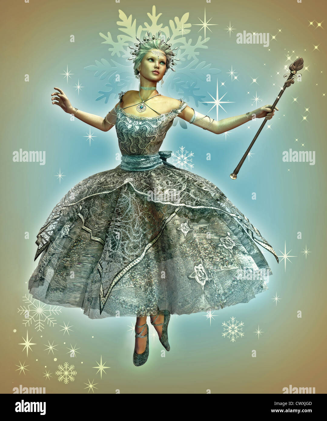 a dancing ice princess with ball gown and magic wand Stock Photo - Alamy