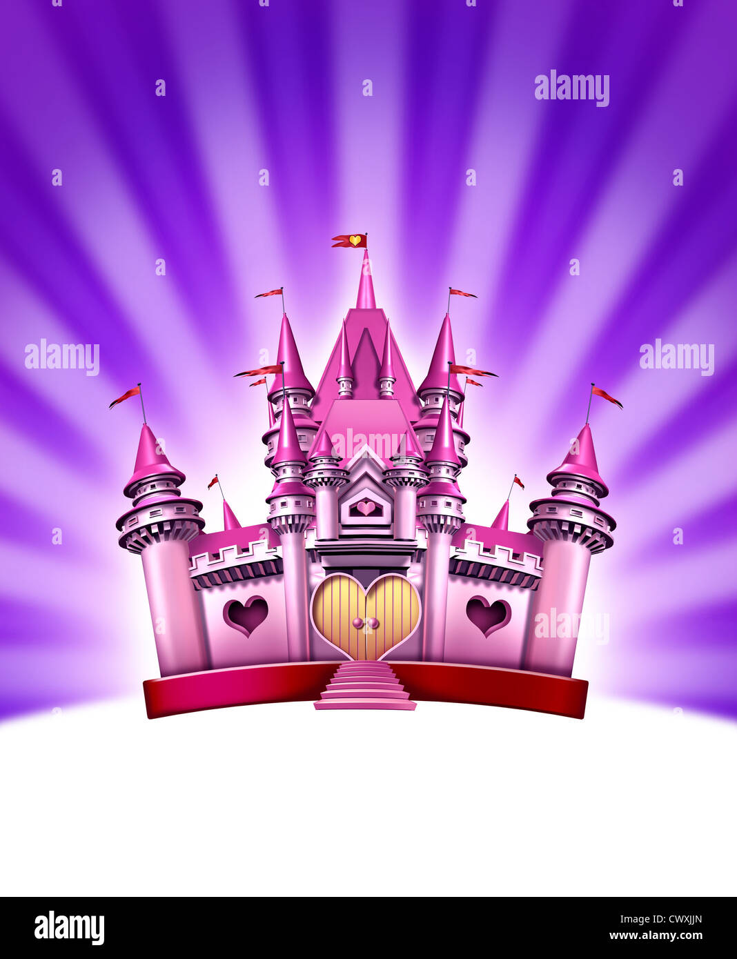 Pink girl castle representing an elegant magical fairy tale kingdom as ...