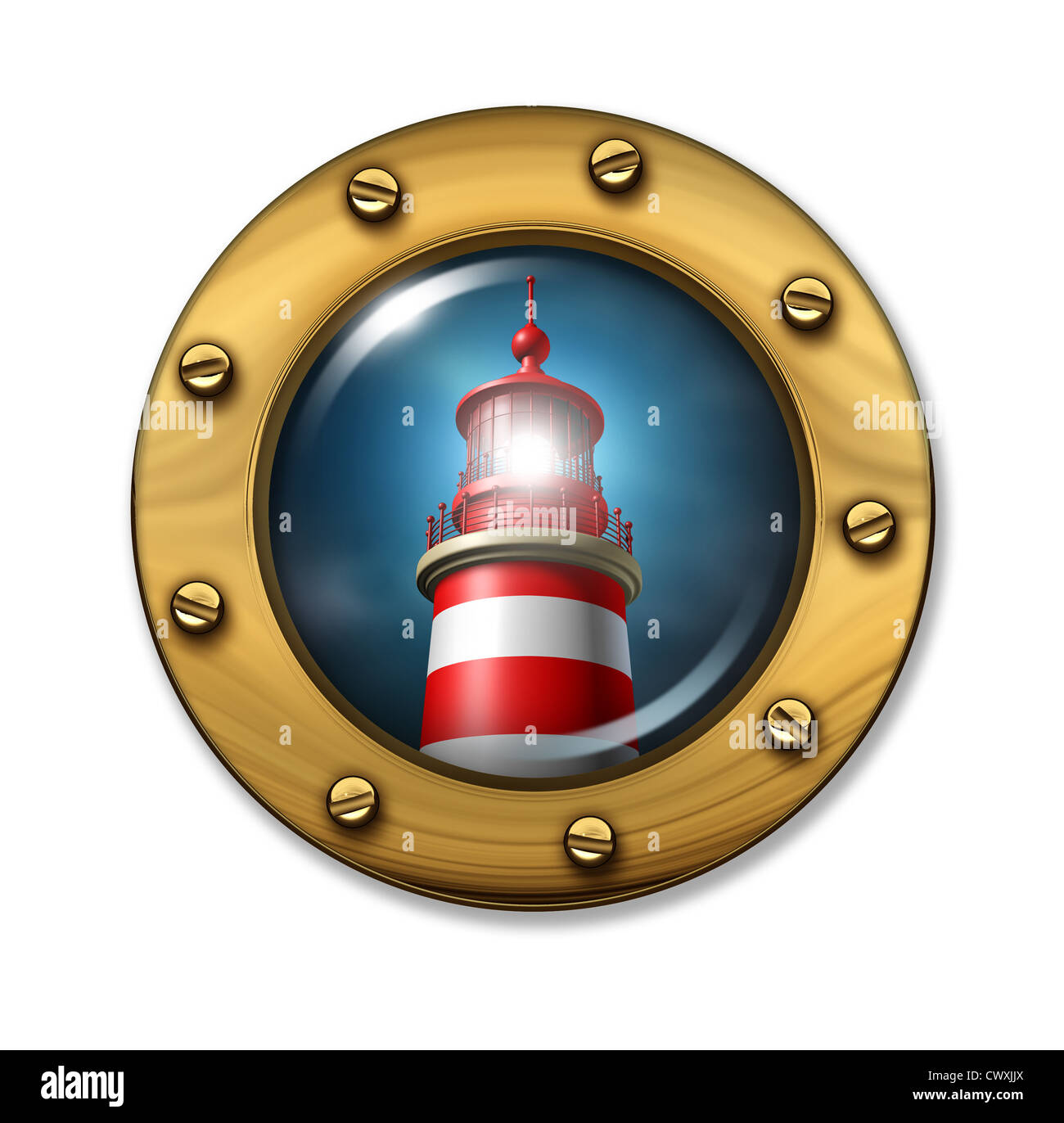 Direction warning symbol with a nautical porthole ship window looking ...