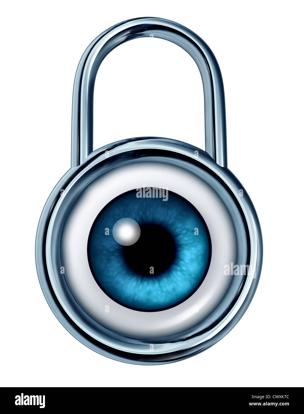 Security monitoring symbol with a strong metal lock icon and an eye ...