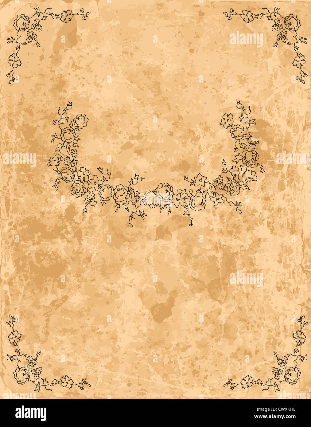 Vintage floral design elements on old paper sheet Stock Photo - Alamy