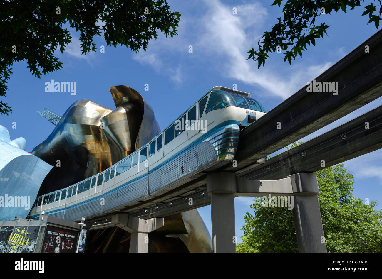 Monorail, Seattle - in front of the EMP Museum in the Seattle Centre ...