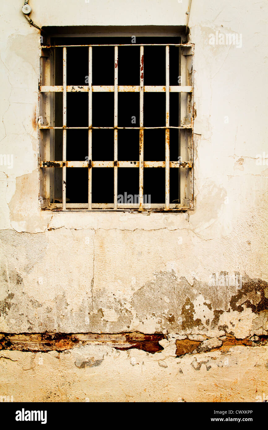 jail like old window on deserted village Stock Photo - Alamy