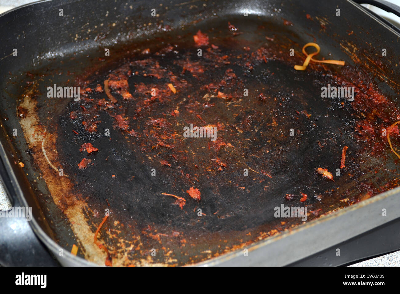 dirty frypan after cooking dinner Stock Photo - Alamy