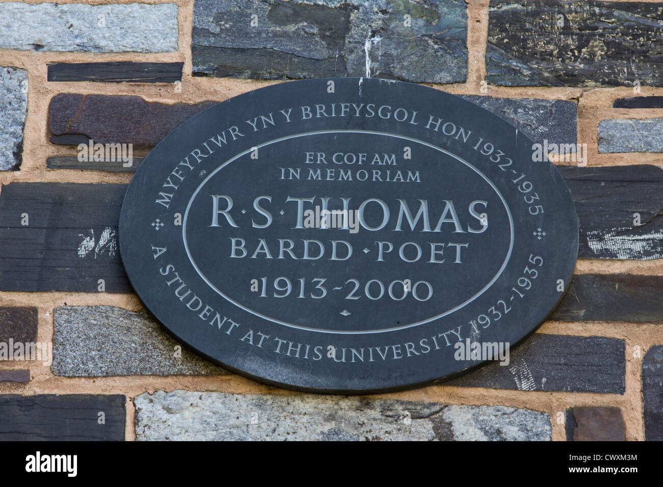 Memorial plaque to the Welsh poet R S Thomas at Bangor University ...