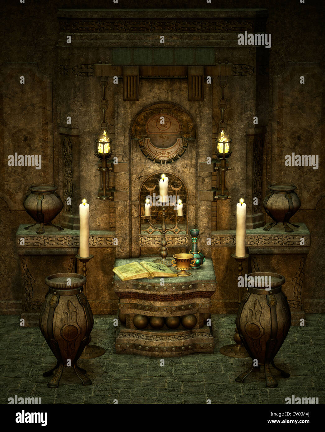a room with altar in fantasy style Stock Photo - Alamy