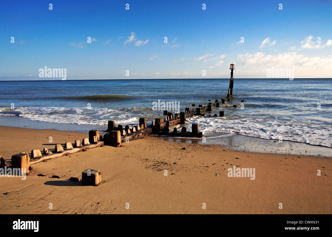 An example of a wooden breakwater at Mundesley-on-Sea, Norfolk, England ...