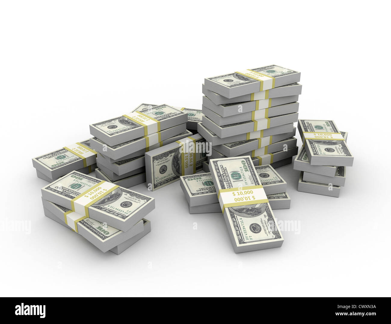 A lot of money on white background Stock Photo - Alamy
