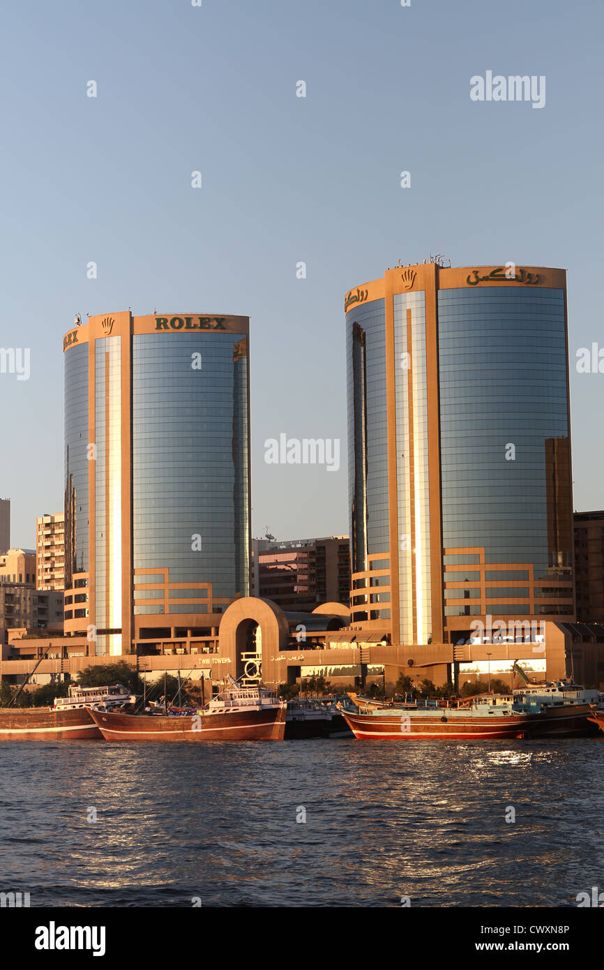 Deira Twin Towers in Dubai Creek. The towers were constructed in 1998 ...