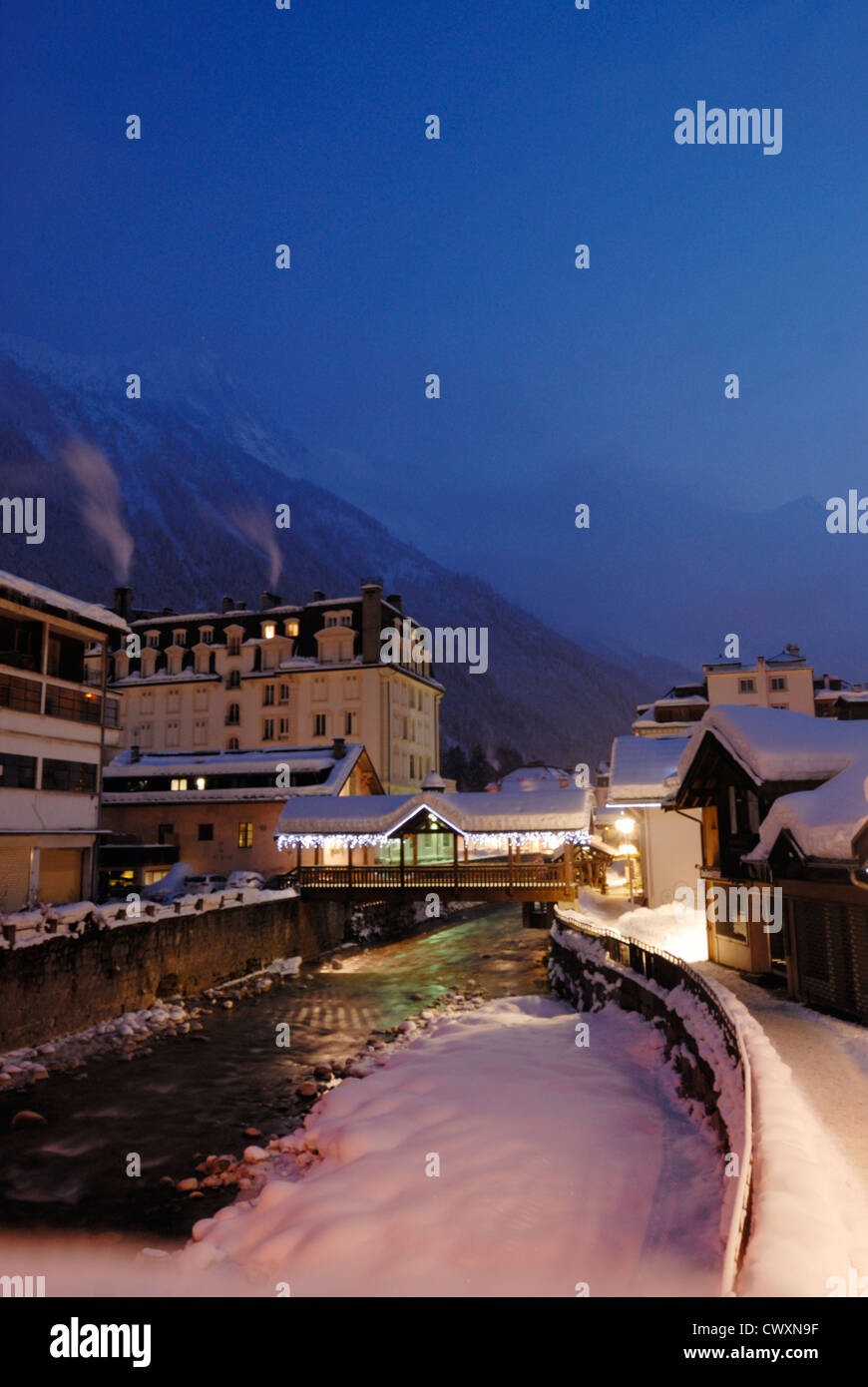 River Arve and Rue des Moulins in Chamonix centre, Chamonix-Mont Blanc ...