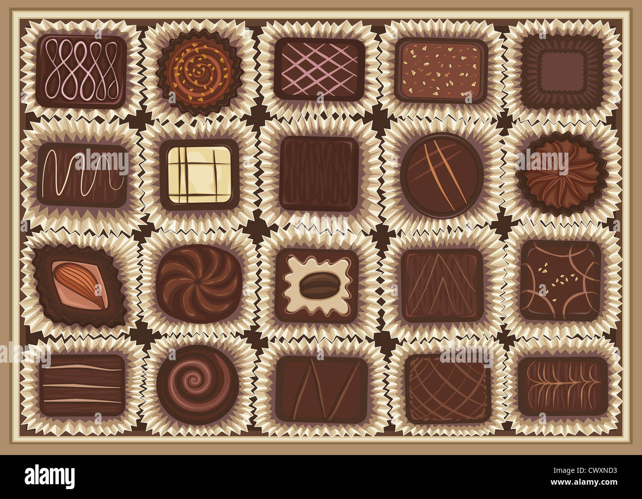 Chocolate assortment in a box Stock Photo - Alamy