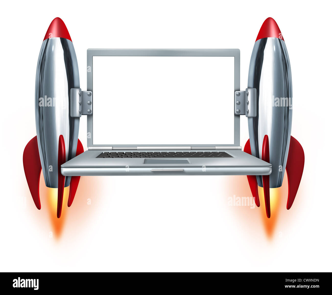 High speed internet technology symbol with a blank laptop and two ...