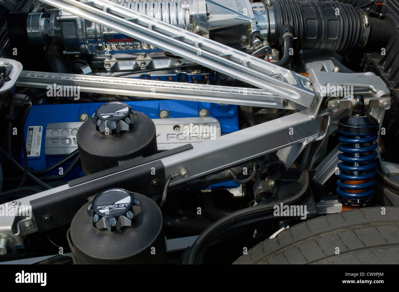 Classic sports car, Ford GT rear engine and suspension Stock Photo - Alamy