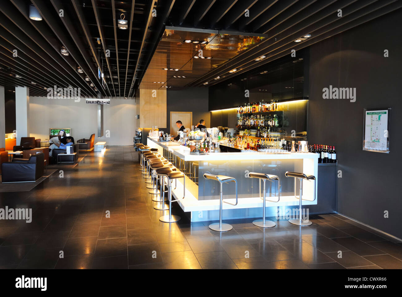 A stylish bar in the Lufthansa First Class Lounge (FCL), Frankfurt ...
