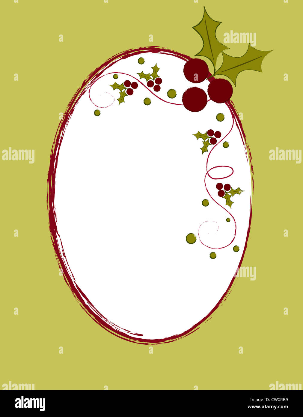 Christmas holly with oval frame Stock Photo - Alamy