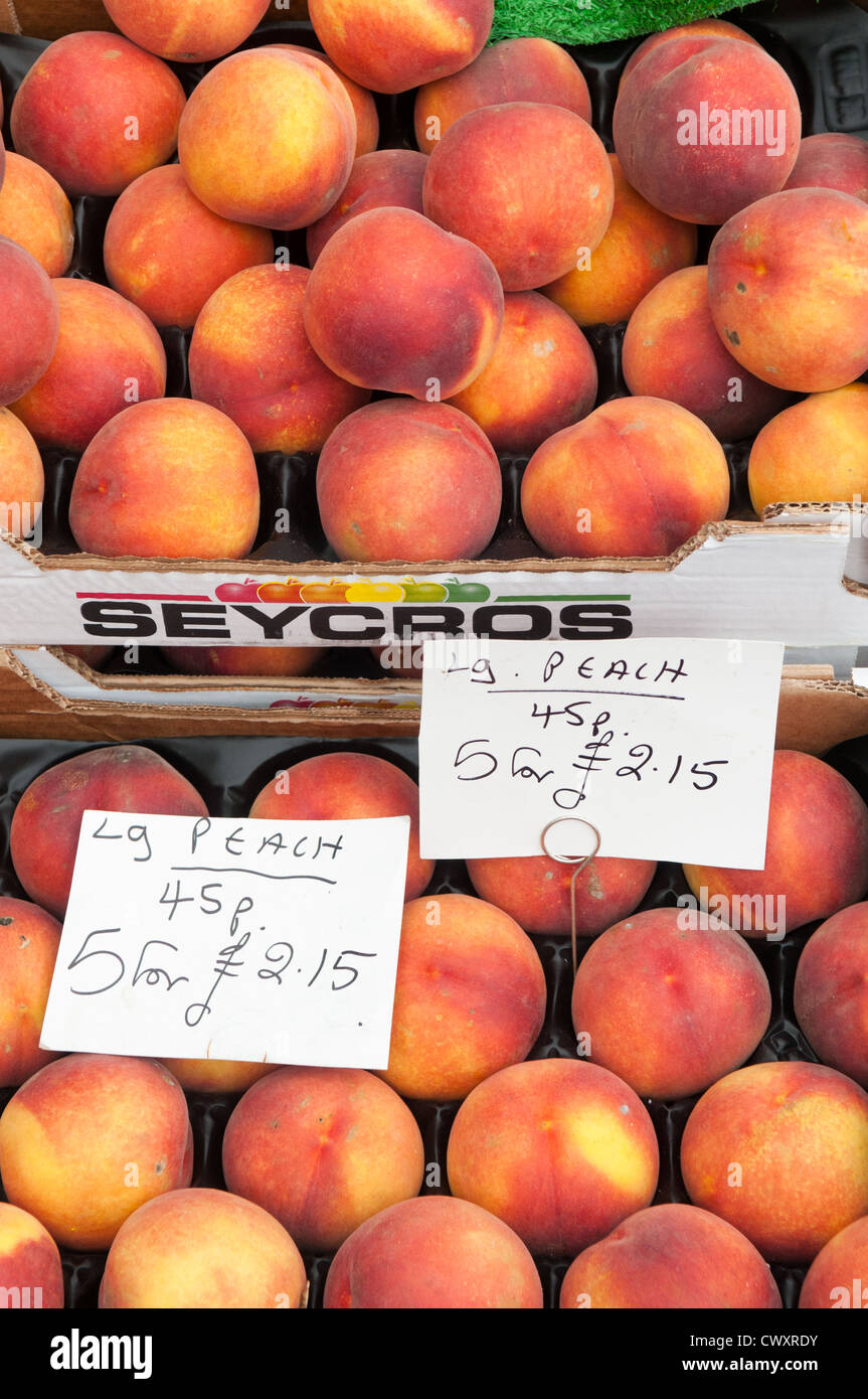 Boxes of peaches on sale during the Ludlow 2012 Food Festival Stock ...