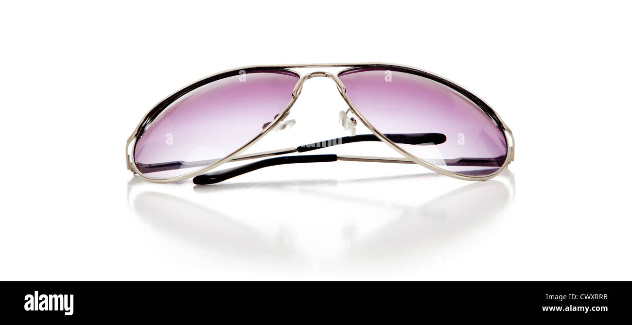 Sun shades with purple tint on a white background Stock Photo - Alamy