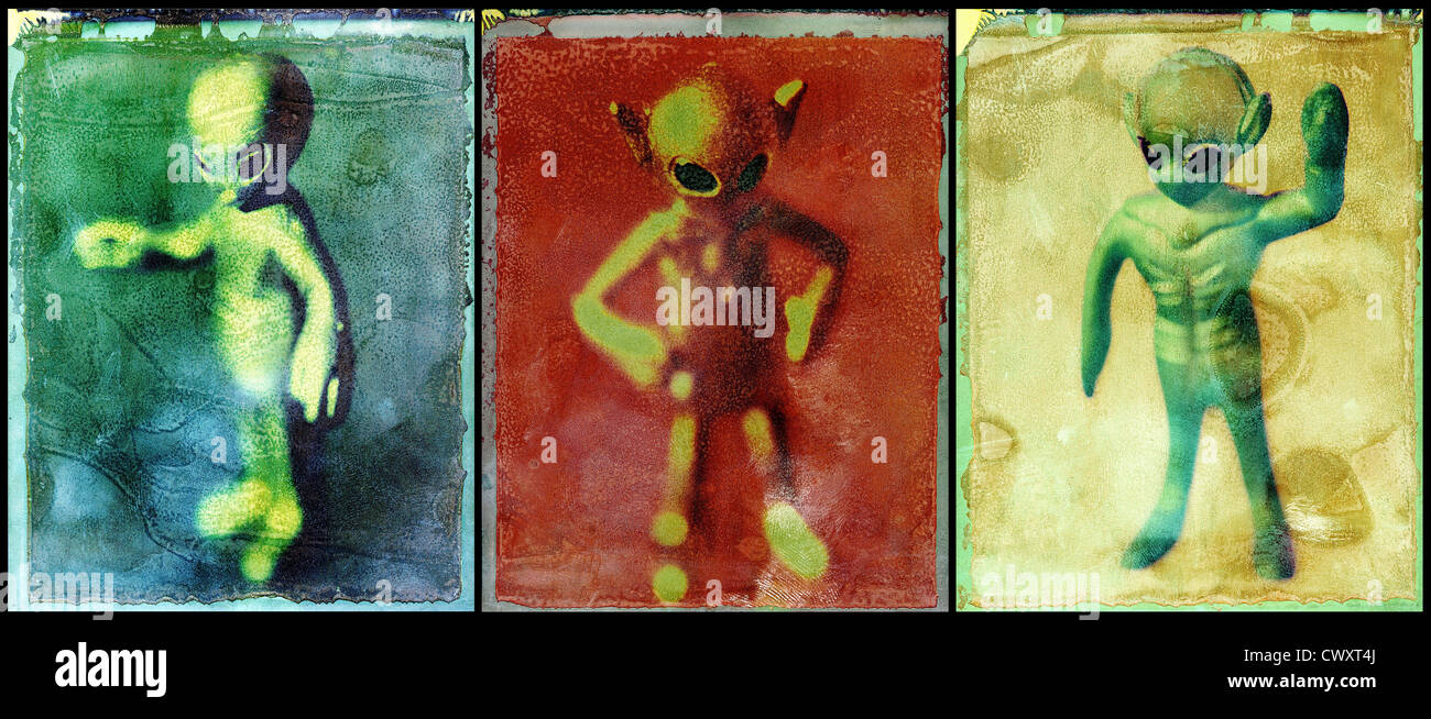 3 aliens. Photo Illustration from polaroid negative. ©mak Stock Photo ...