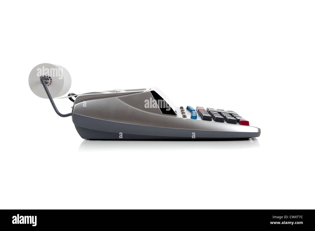 An adding machine on a white background Stock Photo - Alamy